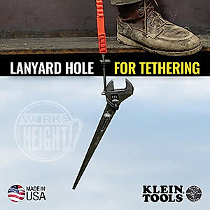 Klein Tools 3227 Extra Wide Adjustable Wrench, Construction Spud Wrench for Up to 1-7/16-Inch Nuts and Bolts, 10-Inch, with Tether Hole