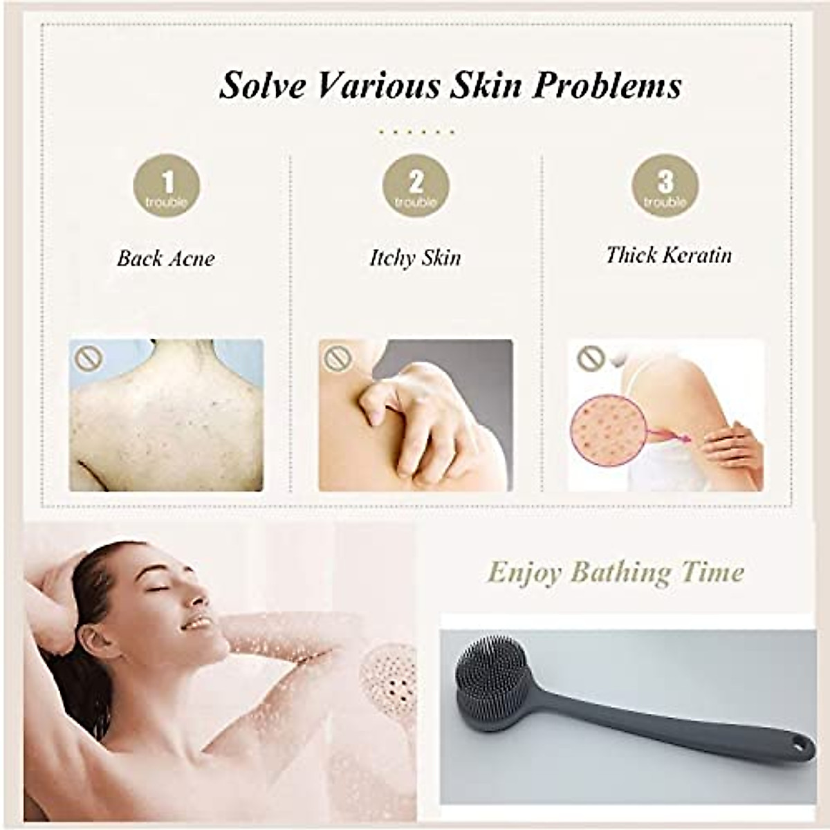 Cinlitek Silicone Body Scrubber, Long Handle Back Scrubber for Shower, Silicone Body Brush Shower Scrubber for Body, Shower Srush Back Brush Body Exfoliator