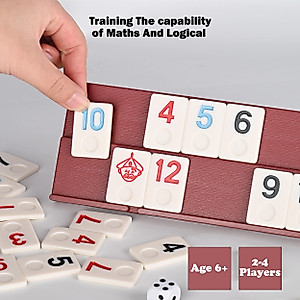 Doublefan Rummy 106 Tiles Large Rummy with 4 Sturdy Racks& Instructions Rummy Tiles with Aluminum Case Suit for 2-4 Players