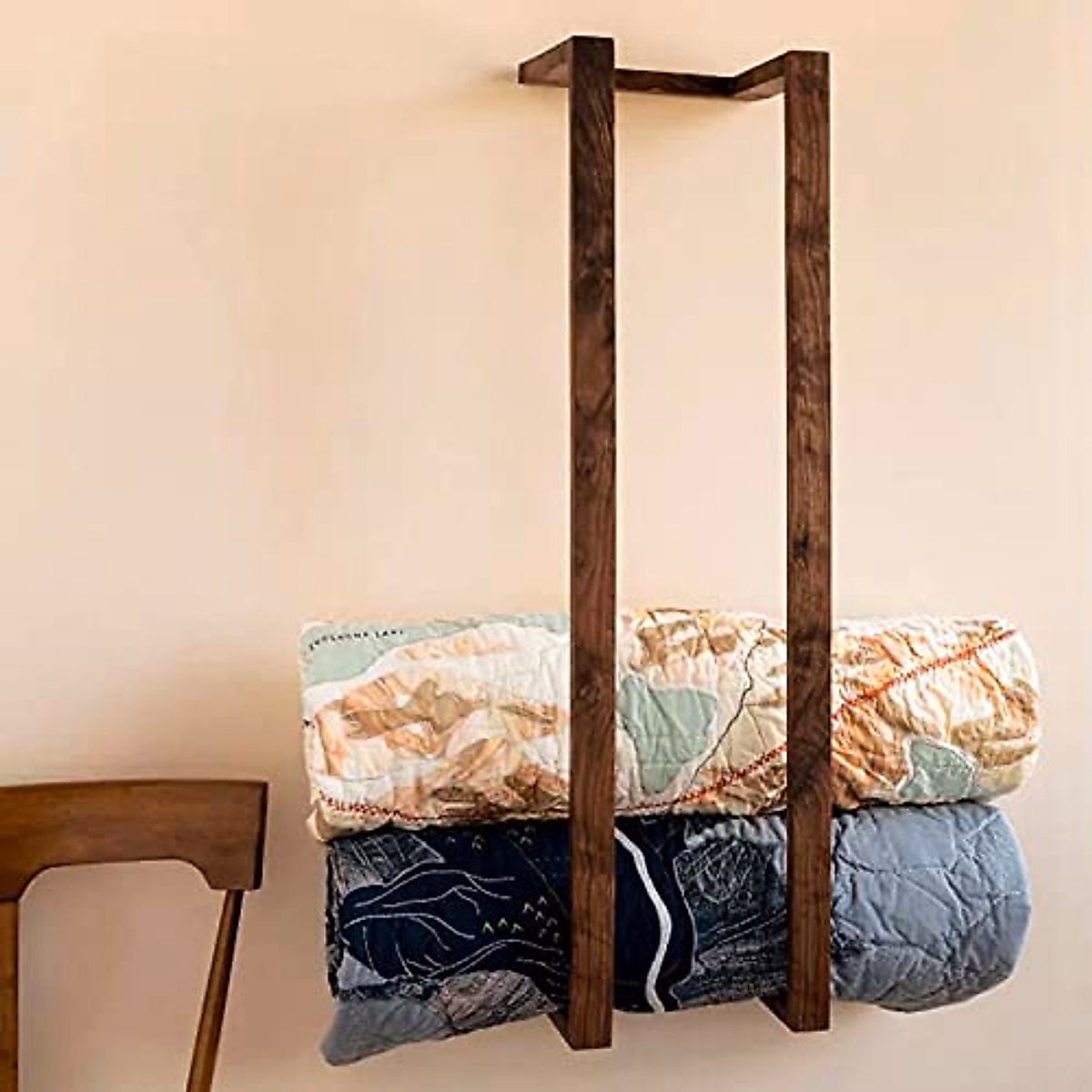 28'' Blanket Wall Rack, Solid Acacia Wood, Handmade Blanket Holder for Room Wall Mounted, Floating Blanket Storage & Display, Wall Decor for Home and Bedroom Organizer