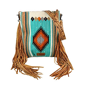 American Darling Aztec And Fringe Crossbody In Teal ADBG298E