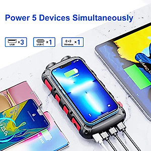 Fwnyha Solar Power Bank 36800mAh Portable Charger 12V/9V/5V 18W USB-C Fast Charging,15W Wireless Output, IP66 Waterproof External Battery Pack Compatible with iPhone 12,13,Mac,Samsung Galaxy,Tablet