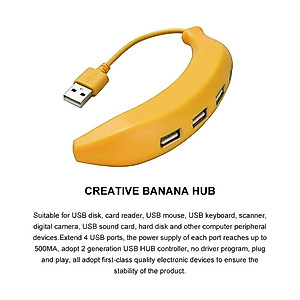 Sudroid High Speed USB 2.0 Hub 4 Port Portable Splitter Cable Adapter Creative Extender Adorable Fruit Vegetable Shape Design for PC Mac Laptop Notebook (Banana)