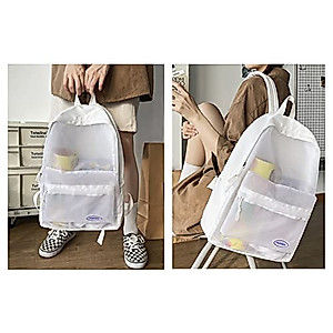 Durable Semi-Mesh Backpack for School Student Stadium Approved Lightweight See Through Travel Casual Summer Large Bag (White)