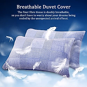 BedsPick Velvet Duvet Cover Set Full Size 3 Pieces, Navy Blue Soft Reversible Comforter Cover Sets, Plaid Striped Duvet Cover, 1 Duvet Cover 80x90 inches and 2 Pillow Sham