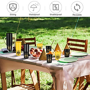 Shojoy 40 Pack Happy 50 Birthday Party Cups Black and Gold Birthday Stadium Cups 8 Ounces Reusable Plastic Tumblers for Birthday Anniversary Party Supplies Decors