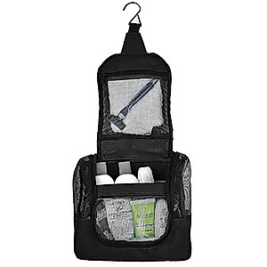 The Fine Living Co. Portable Hanging Shower Caddy Organizer Bag (Free Toiletries Case+Metal Hook) Quick Dry Mesh Shower Caddy Tote Bag Pouch For Bathroom College Dorm Camp Gym Camping 10”x4”x9”(Black)