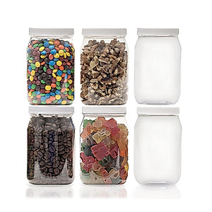 ljdeals 16 oz Clear Plastic Jars with Lids, Storage Containers, Wide Mouth PET Mason Jars, Pack of 6, BPA Free, Food Safe, Made in USA