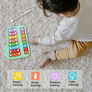 Oprala 2 in 1 Baby Piano Xylophone for Toddlers 1-3 Years Old, 8 Multicolored Key Keyboard Baby Xylophone Piano, Preschool Educational Musical Learning Instruments Toy for Baby Kids Girls Boys