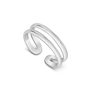 Handmade Silver Adjustable Double Band Toe Ring, 925 Sterling Silver, Classic Dainty Two Lines Open Toe, Pinky, or Knuckle Rings for Women, By MiYa Jewelry Creations