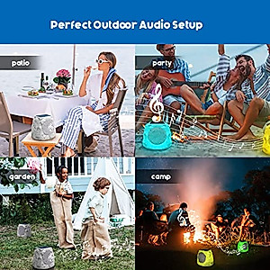Outdoor Rock Speaker Solar-Powered Wireless Bluetooth 5.0 Speaker Waterproof with RGB Color Multi-Unit Connect Outdoor Speakers for Patio Pool Deck Yard Garden and Home - Pair