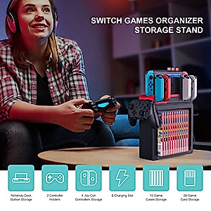 Switch Games Storage Organizer Station with Controller Charging Stand, Charging Dock Compatible with Nintendo Switch, Multifunctional Accessories Kit Storage for Joy-con, Pro Controller, Game Card