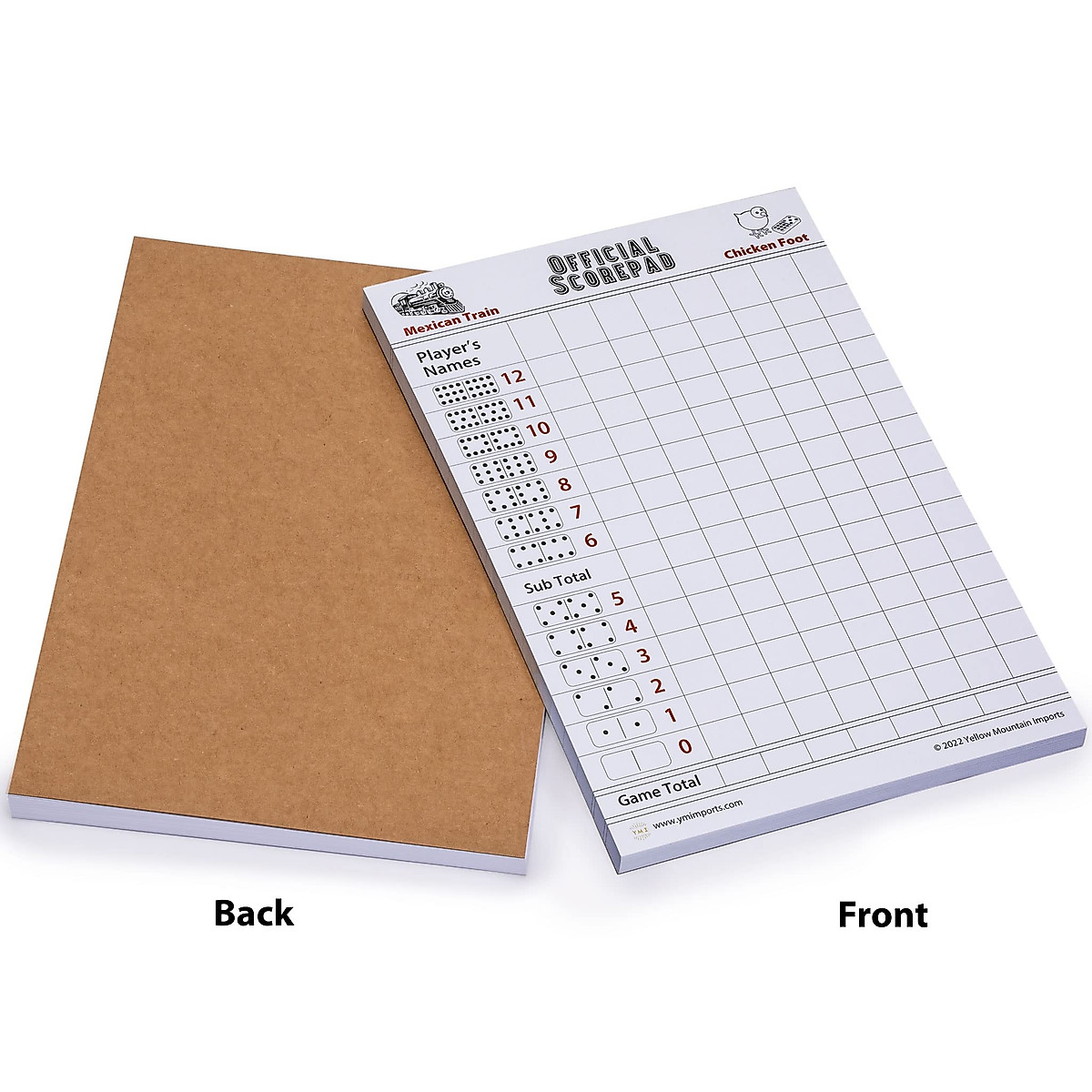Yellow Mountain Imports Mexican Train and Chicken Foot Dominoes Scorepad/Scoring Sheets (8.2 x 5.5 Inches) - 60 Sheets