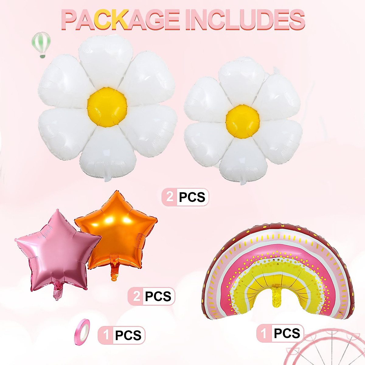 Daisy Groovy Balloon Boho Rainbow Balloon Groovy Birthday Party Decorations Daisy Flower Star Foil Balloons for Groovy Party Supplies Two Groovy Birthday Baby Shower Decor Supplies