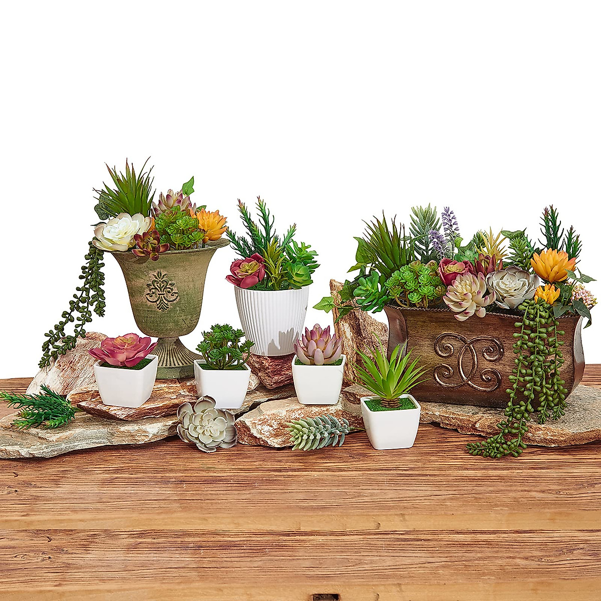 LA.PONEE 18pcs Premium Artificial Succulents Plants, Mini Fake Succulents Unpotted, Small Faux Succulent, Hanging Succulents for Home Garden Decor