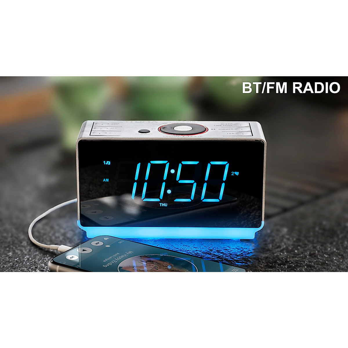 iTOMA Alarm Clock Radio with Bluetooth Speaker, FM Radio, Dual Alarm with Snooze, Large LED Display, Dimmer Control, USB Charging Output and Night Light CKS708