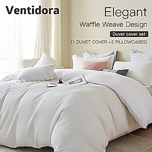 Ventidora Queen Duvet Cover Set 100% Organic Cotton Waffle Weave 3 Piece Bedding Set, Breathable and Skin-Friendly Certified by Oeko-TEX. Comforter Cover Set for All Season (Queen, 90x90'')