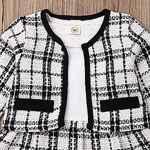 Rtnnsbbfcm Toddler Baby Girl Outfits Plaid Long Sleeve Tops Cardigan +Short Skirt Fall Winter Clothes