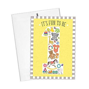 Tiny Expressions 1st Birthday Card for Boy or Girl with Envelope 5"x7" (First Birthday Card)