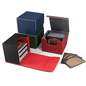 ZLCA Card Deck Box with 2 Dividers for MTG Cards, Large Horizontal Card Storage Box Fits 150+ Single Sleeved Cards, PU Leather Commander Deck box for TCG CCG (Purple)