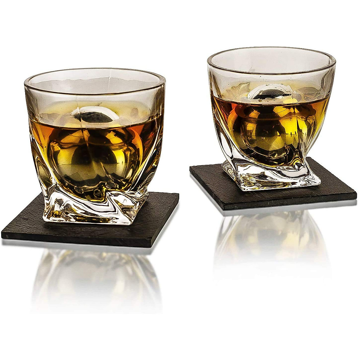 Whiskey Stones Gift Set - Whiskey Glass Set of - 2 King-Sized Chilling Stainless-Steel Whiskey Balls - Scotch Bourbon Box Set - Best Drinking Gifts - Men Dad Husband Birthday Party Present