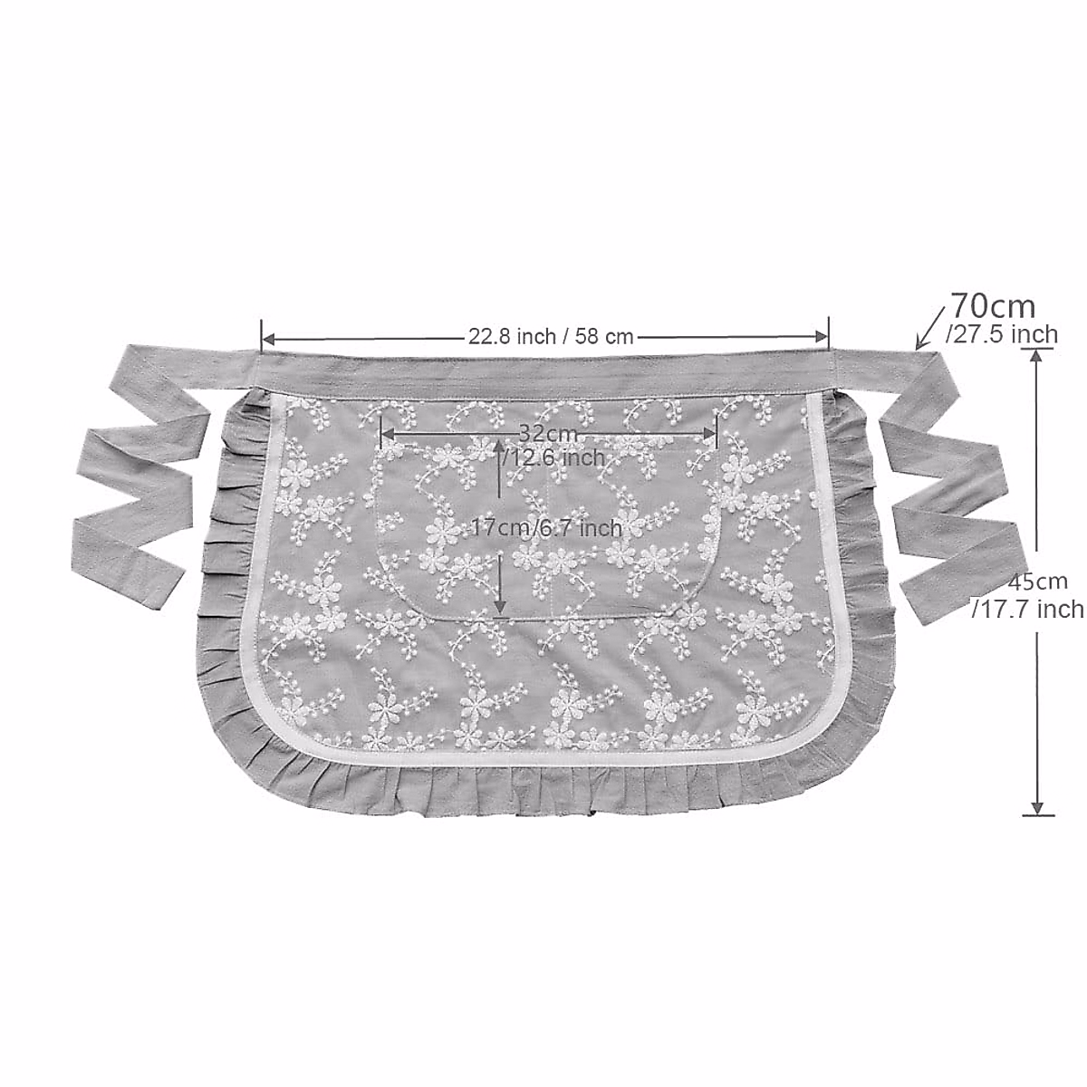 Floosum Lovely Waist Apron with 2 Pockets - Cotton Lace Embroidered Server Aprons Waitress Apron Half Bistro Short Apron for Womens Girls(Yellow)