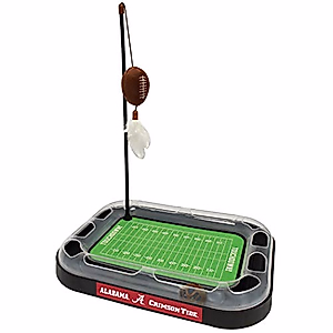 Pets First NCAA Alabama Crimson Tide Football Field CAT Scratcher Toy with Catnip Filled Plush Football Toy & Feather Cat Toy, with Jingle Bell Interactive Ball Cat Chasing 6-in-1 Kitty Toy (AL-5017)