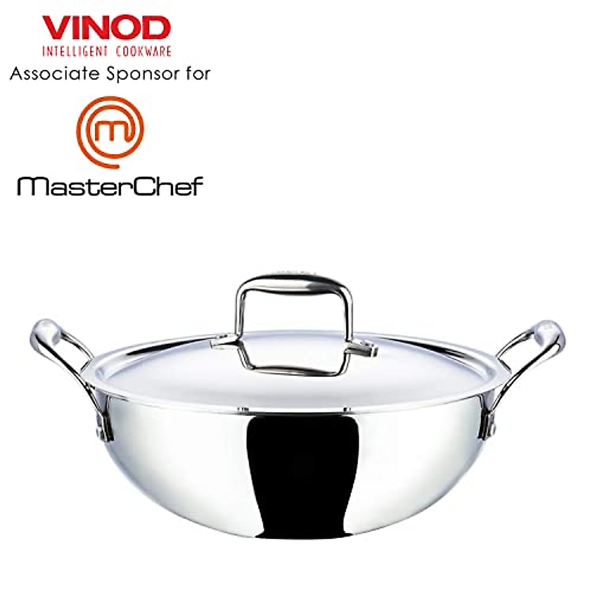 Vinod Platinum Kadai Triply Stainless Steel | Suitable For Indian Cooking, Sauces, Stews, Soups | Deep/Extra Deep Kadai With Lid | Induction, Electric Friendly (Extra Deep Kadai, 24cm)