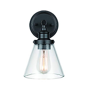 Globe Electric 44633 Parker 1-Light Outdoor Indoor Wall Sconce, Matte Black, Clear Glass Shade