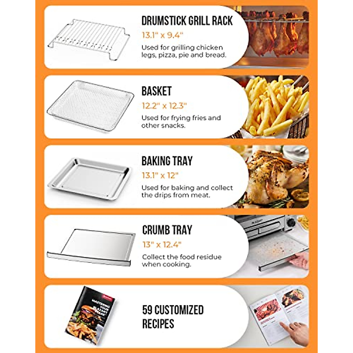 Toaster Oven Countertop, Dual Zone Toaster Oven Air Fryer Combo 29QT/28L Extra Large Capacity with 12 Inch Pizza Oven for Indoor (Max 550℉), for Roast Turkey, Stainless Steel Housing and Accessories Set, Quartz Heating Element(Good Heating Speed) BLAZANT