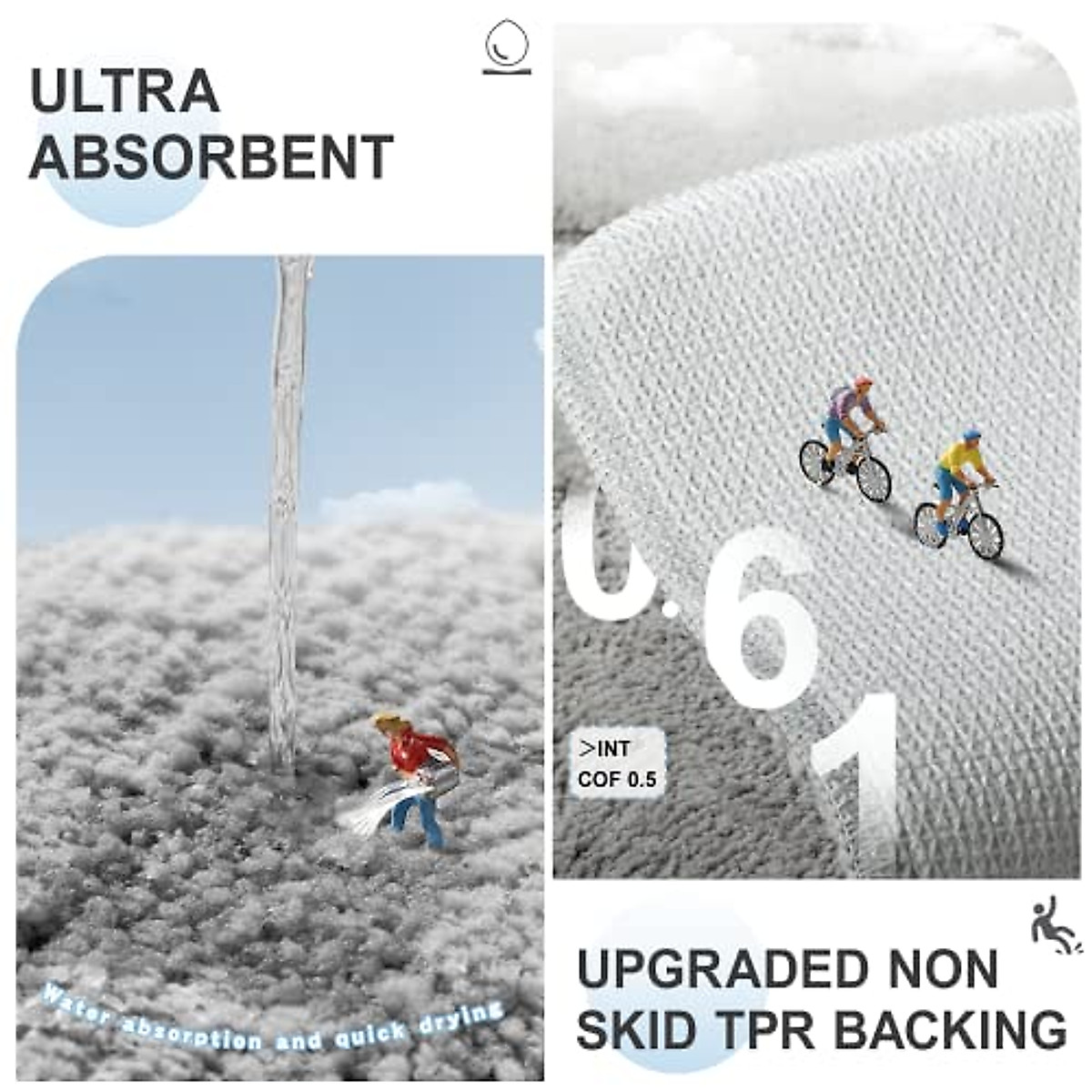 AIZIBLISH Bathroom Rugs Bath Mat, Non Slip Ultra Soft and Water Absorbent Bath Carpet, Machine Washable for Bathroom Floor, Under Sink，Shower and Tub, 16"x24", Light Grey