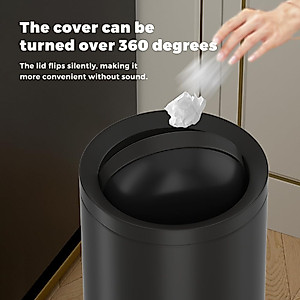 YOJIA 3.1Gallon/12L Modern Metal Bathroom Trash Can with Lid,Light Luxury,Elegant Waste Basket,Black Garbage Can,for Bathroom,Bedroom,Living Room, Kitchen,Office,Bank (12L-Black)