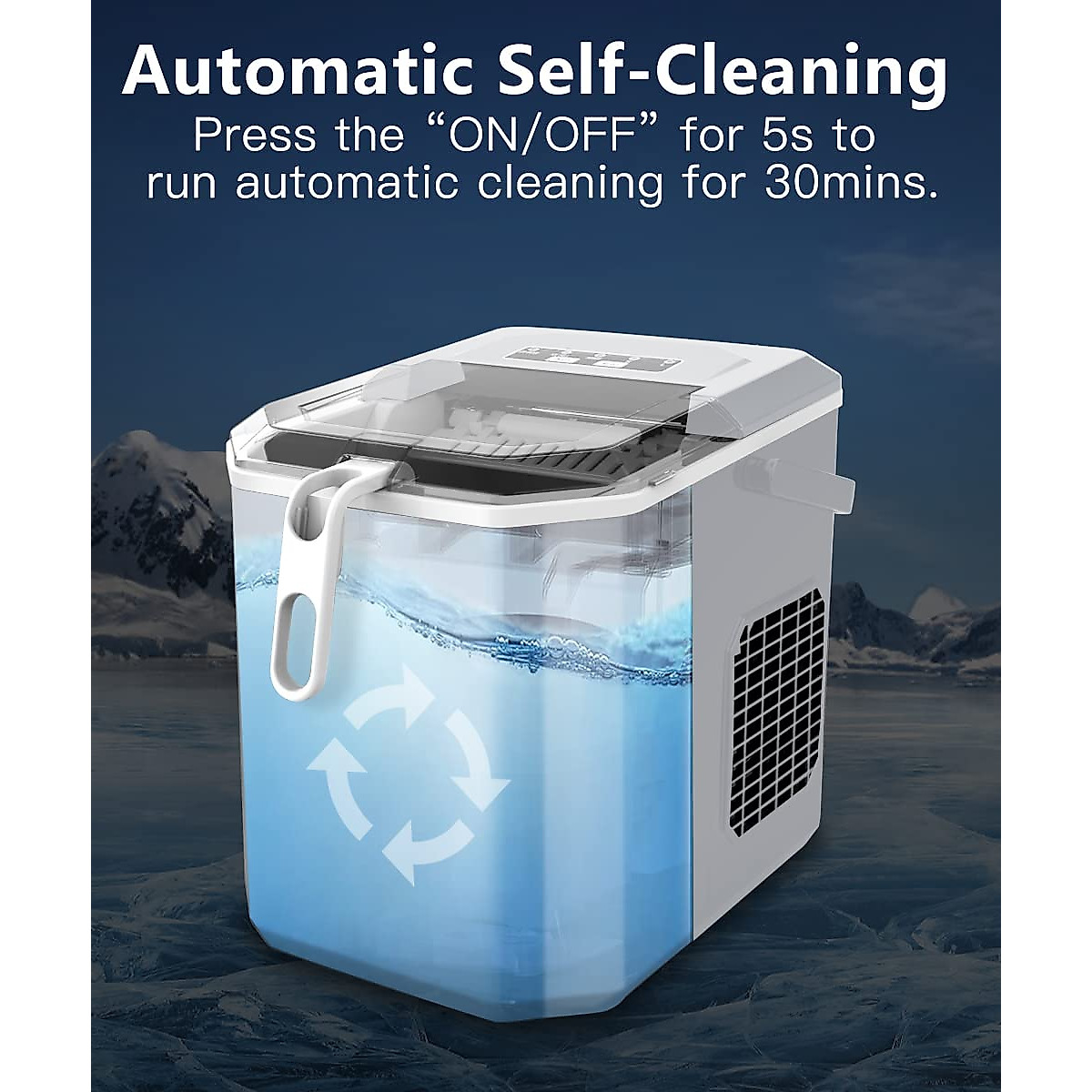 Joy Pebble Ice Makers Countertop, Portable Ice Maker Machine with Ice Scoop and Basket, 25lbs/24Hrs, 6 Mins/9 Pcs Bullet Ice,2 Ice Sizes(S/L), Handheld Ice Maker for Kitchen/Home/Party