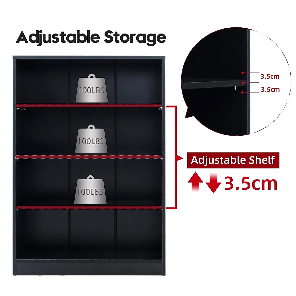 Sunon Wood Bookcase 4-Shelf Freestanding Display Wooden Bookshelf for Home Office School (11.6'' D*33'' W*48'' H,Black)