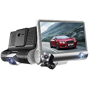 3-Channel Dash Cam with Front and Rear Inside Views, 1080P Full HD with 170-degree Wide-Angle Lens, IR Night Vision, Loop Recording, Reverse Assist, and 24-Hour Parking Recording.