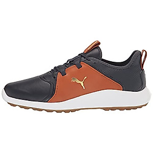 PUMA Men's Ignite Fasten8 Crafted Golf Shoe, Navy Blazer/Gold/Leather Brown, 9.5