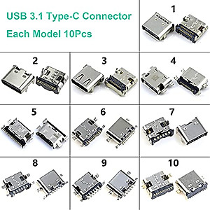 Teansic 100Pcs 10Models Type-C USB 3.1 Charging Dock Connectors Mix 6Pin and 16Pin Use for Mobile Phone and Other Product Repair Kits