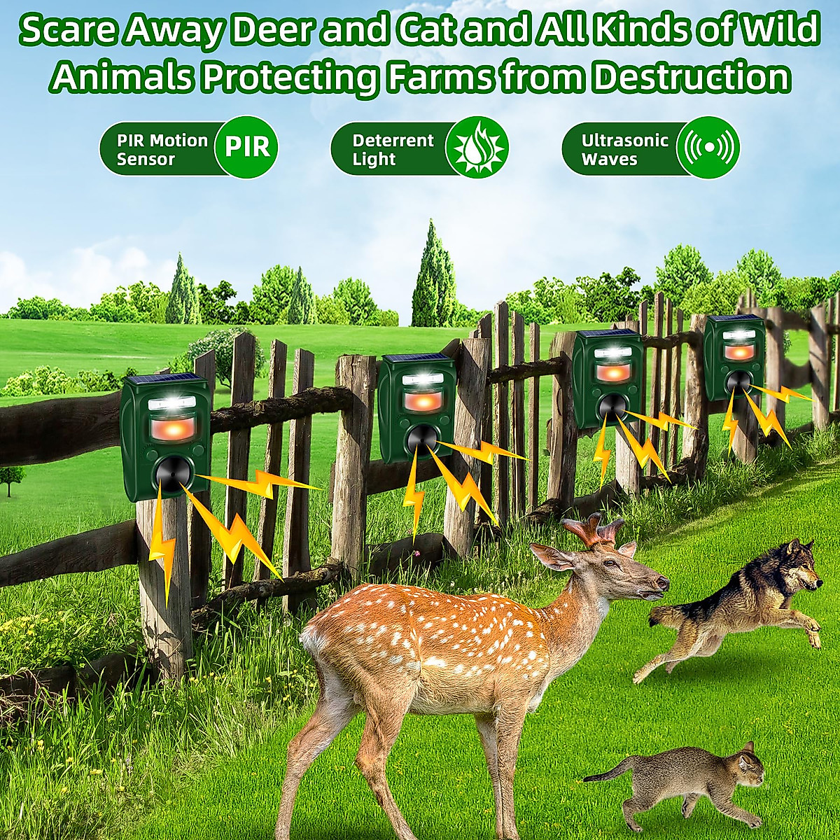Upgraded Ultrasonic Animal Repeller Outdoor,Deer Repellent Devices Solar Animal Repeller with Motion Sensor & Strobe Light Animal Deterrent to Keep Dog Cat Deer Rabbit Squirrel Raccoon Out of Yard