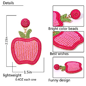 Teacher Earrings Beaded Pencil drop Dangle Earrings for Teacher Student Women Girls, Handmade Beaded Colorful Apple Earrings Dangling, Hypoallergenic Teacher Pencil Studs Funny Back to School