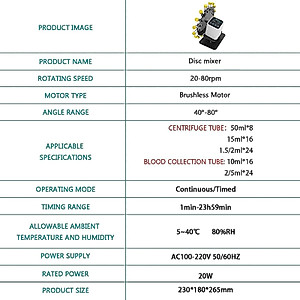CHANGLKJ Lab Rotating Mixer, Tube Rotary Shaker with 1min-23h59min Timer for 1.5/15/50ml Tubes, Speed 20-80rpm and 40°- 80° Rotating Angle Adjustable, Stable Operation, for Solid Powder, Urine, Blood