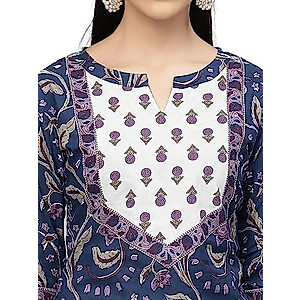 Indian Women's Girls Tunic Tops Crepe Floral Print Straight Kurti Kurta (as1, alpha, x_l, regular, regular) Blue