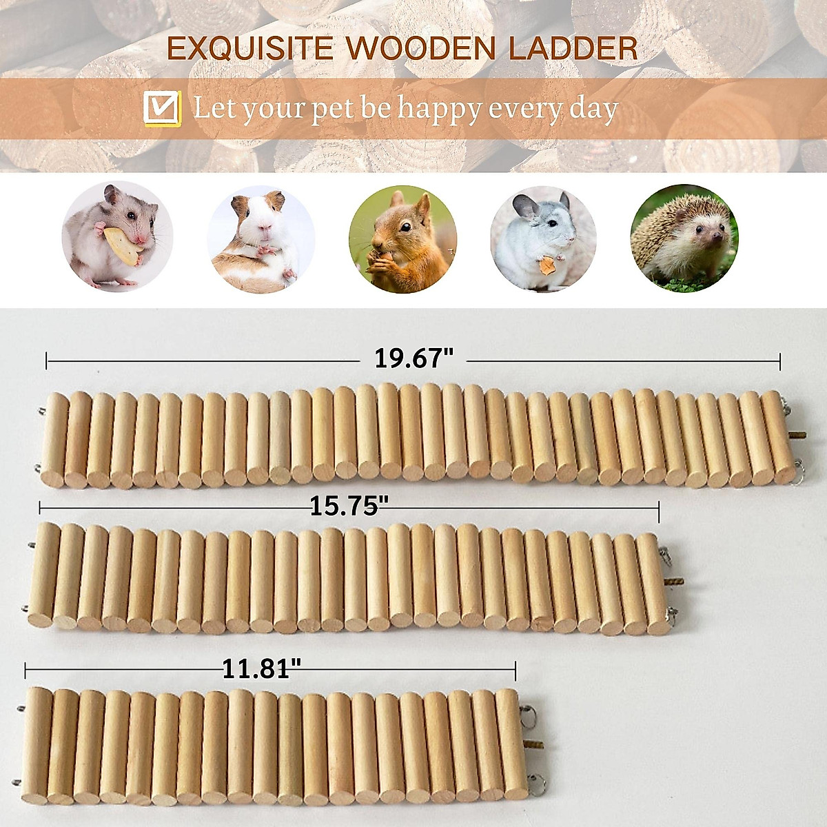 JanYoo Rat Toys Hamster Suspension Bridge Wooden Ladder Gerbil Sugar Glider Cage Accessories Small Animal Ramp Bendable