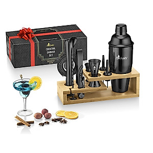 ROCKSLY Mixology Bartender Kit and Cocktail Shaker Set for Drink Mixing | Mixology Set with 10 Bar Set Tools and Bamboo Stand Makes It The Perfect Home Cocktail Kit | Complete Bartender Kit (Black)