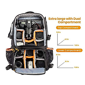 TARION Pro 2 Bags in 1 Camera Backpack Large with 15.6" Laptop Compartment Waterproof Rain Cover Extra Large Travel Hiking Camera Backpack DSLR Bag