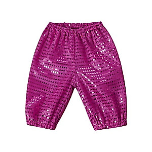 Loyan Girls Shiny Sequins Dance Short Athletic Cheer Tumbling Bottoms Gymnastics Sports Short Sparkle Glitter Hot Pants Hot Pink 2-3 Years