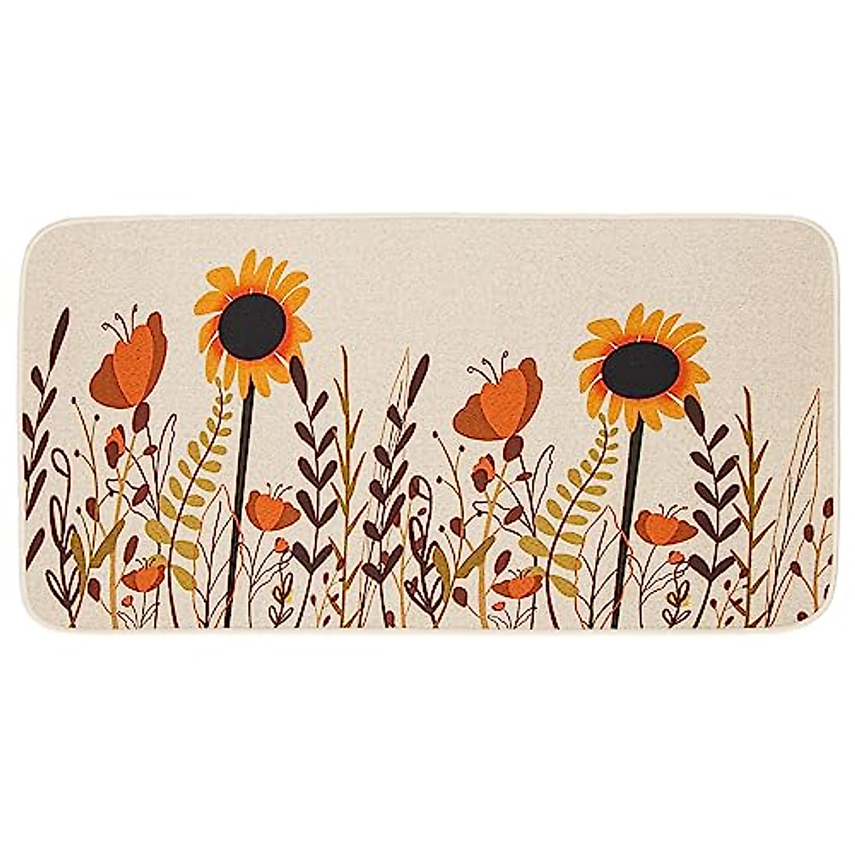 MUGANYI Fall Flower Thanksgiving Autumn Doormat - Holiday Welcome Non Slip Rug Sunflower Natural Door mat for Indoor Outdoor Entrance 17" x 29"