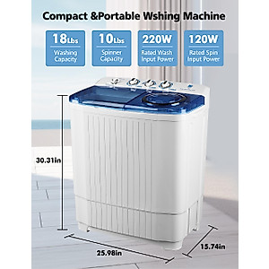 Cucina Magica Portable Twin Tub Washing Machine - 28Lbs Capacity for Apartments, RVs, Dorms, and Camping - 18Lbs Washer, 10Lbs Spinner Combo, Quiet with Drain Pump, Semi-Automatic Control