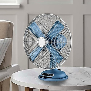 12 Inch Vintage Desk Fan, Desktop Oscillating Fan, Adjustable and Oscillating 3-speed Airflow, for Bedroom, Dining Room, Living Room, Den and Game Room, Small and Large Rooms, (Blue Linen Fabric)