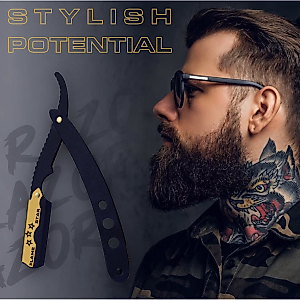 Black Gold Barber Staright Edge Salon Hair Cut Razor 100% Stainless Steel with 10 Blades by "FLAME STAR"