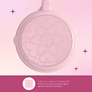Paris Hilton Ceramic Nonstick Cookware Set, Cast Aluminum with Dual Layer Nonstick Coating, Gold Heart Knobs, Stay-Cool Handles, Made without PFAS, PFOA, PFOS & PTFE, Dishwasher Safe, 10-Piece, Pink